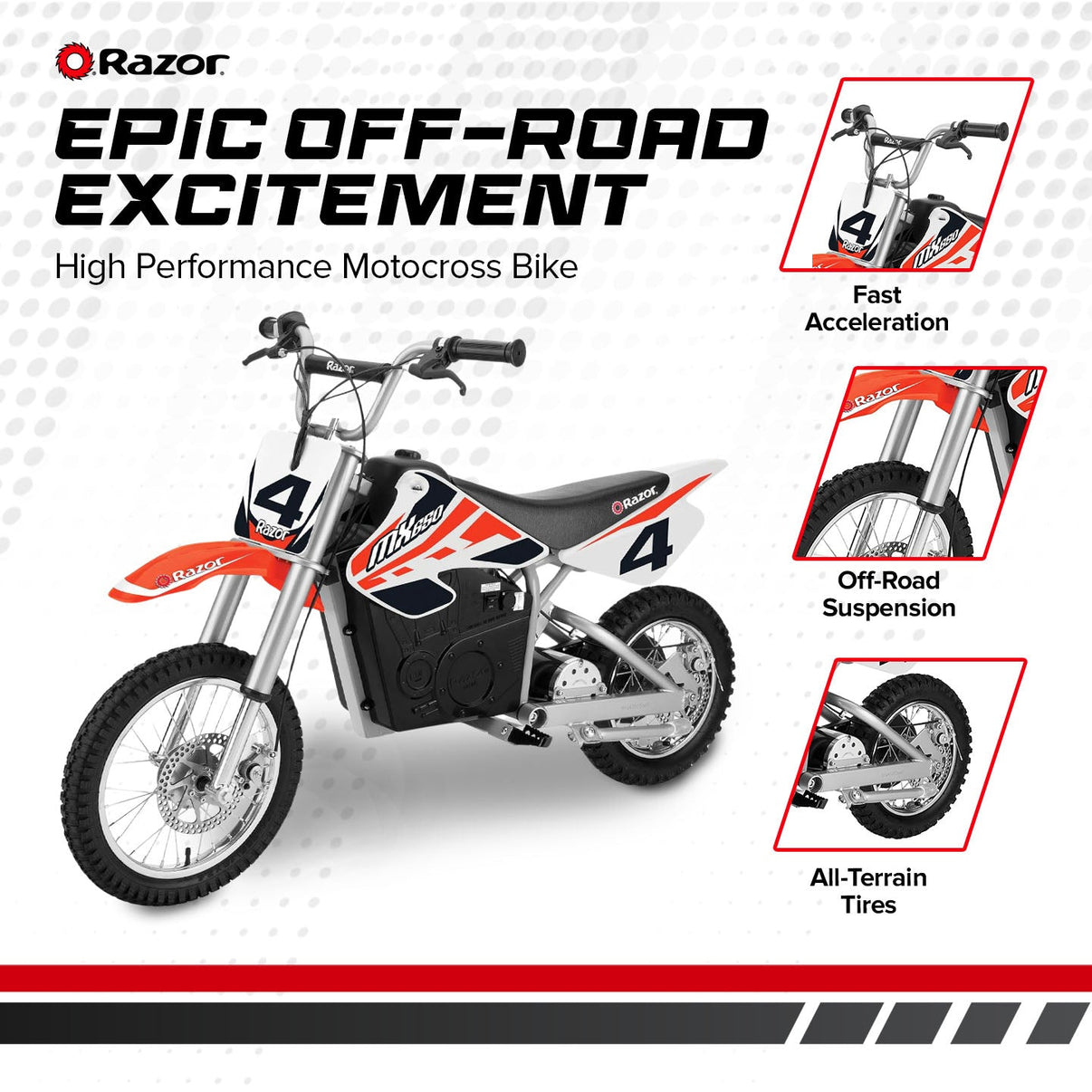 Razor MX650 Dirt Rocket High-Torque Electric Motocross Dirt Bike, 17 M ...